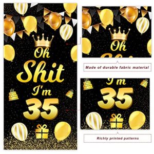 Oh S*it I’m 35 Happy 35th Birthday Banner Backdrop Crown Balloons Confetti Cheers to 35 Years Old Bday Theme Decorations Funny Birthday Decor for Women Men 35th Birthday Party Supplies Black and Gold