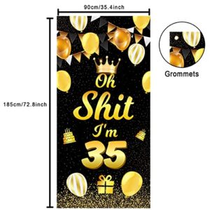 Oh S*it I’m 35 Happy 35th Birthday Banner Backdrop Crown Balloons Confetti Cheers to 35 Years Old Bday Theme Decorations Funny Birthday Decor for Women Men 35th Birthday Party Supplies Black and Gold