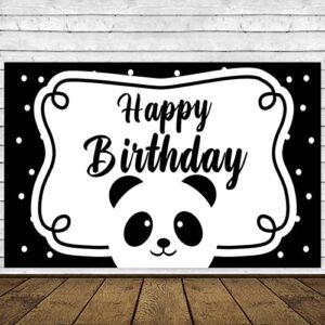 Cute Panda Happy Birthday Banner Backdrop Black and White Bear Animals Zoo Theme Decorations Decor for Wild One Girls Boys Safari 1st Birthday Party Baby Shower Supplies Background