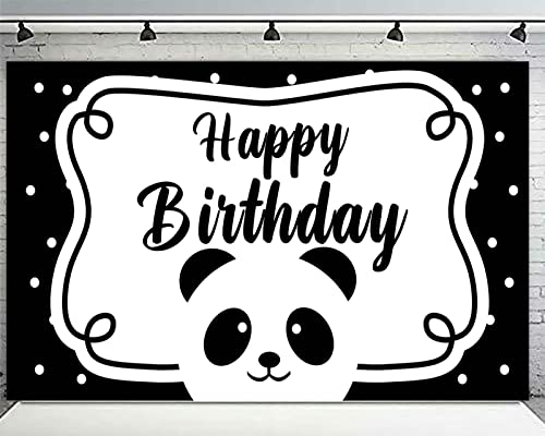 Cute Panda Happy Birthday Banner Backdrop Black and White Bear Animals Zoo Theme Decorations Decor for Wild One Girls Boys Safari 1st Birthday Party Baby Shower Supplies Background