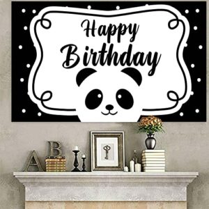 Cute Panda Happy Birthday Banner Backdrop Black and White Bear Animals Zoo Theme Decorations Decor for Wild One Girls Boys Safari 1st Birthday Party Baby Shower Supplies Background