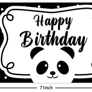 Cute Panda Happy Birthday Banner Backdrop Black and White Bear Animals Zoo Theme Decorations Decor for Wild One Girls Boys Safari 1st Birthday Party Baby Shower Supplies Background