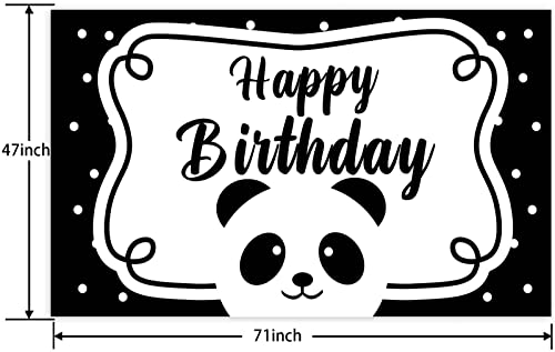 Cute Panda Happy Birthday Banner Backdrop Black and White Bear Animals Zoo Theme Decorations Decor for Wild One Girls Boys Safari 1st Birthday Party Baby Shower Supplies Background