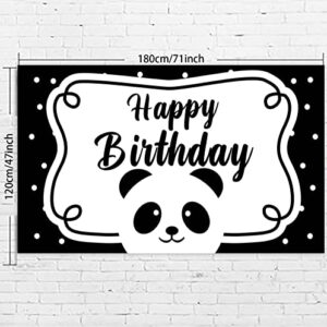 Cute Panda Happy Birthday Banner Backdrop Black and White Bear Animals Zoo Theme Decorations Decor for Wild One Girls Boys Safari 1st Birthday Party Baby Shower Supplies Background