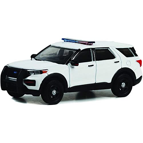 Greenlight 43004-L Hot Pursuit - 2022 Explorer Police Interceptor Utility - White with Light Bar & Push Bar 1:64 Scale Diecast