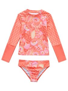 bikinx girls rash guard 7-8t 2 piece swimsuit set long sleeve floral print bikini with upf 50+ sun protection tankini orange flowers