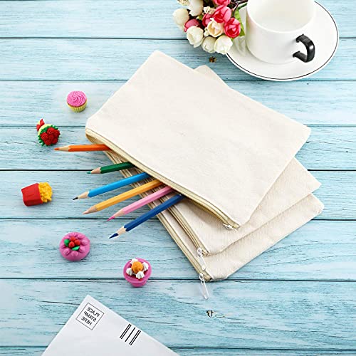 Enenes 10 Pack Blank DIY Canvas Zipper Bags Zipper Craft Bag Canvas Bag for Storage Small Items (8.3'' x 4.8'' 10 Pieces/Pack) (White)