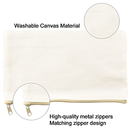 Enenes 10 Pack Blank DIY Canvas Zipper Bags Zipper Craft Bag Canvas Bag for Storage Small Items (8.3'' x 4.8'' 10 Pieces/Pack) (White)