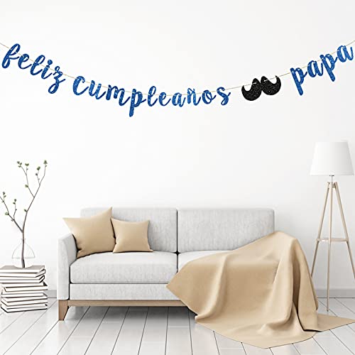 Dill-Dall Feliz Cumpleaños Papa Banner, Fiesta Theme Party Decorations, Dad Birthday Party Banner, Happy Birthday Banner for Men (Blue)