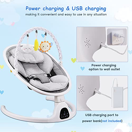 Baby Swings for Infants, Bluetooth Baby Bouncer with Built-in Lullabies and Timer Function, 5 Swing Options Baby Chair for Newborn Infants to Toddler 0-9 Months, 5-20 lbs