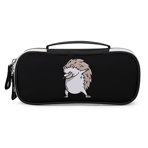 Dabbing Hedgehog Printed Pencil Case Bag Stationery Pouch with Handle Portable Makeup Bag Desk Organizer