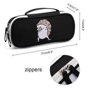 Dabbing Hedgehog Printed Pencil Case Bag Stationery Pouch with Handle Portable Makeup Bag Desk Organizer