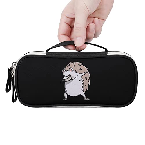 Dabbing Hedgehog Printed Pencil Case Bag Stationery Pouch with Handle Portable Makeup Bag Desk Organizer