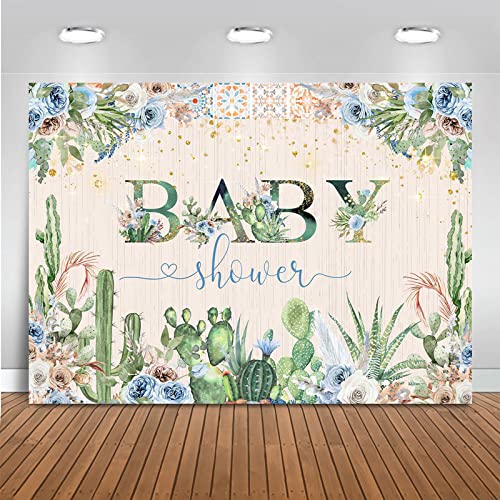 Mocsicka Boho Fiesta Baby Shower Backdrop for Boy Cactus Baby Shower Party Decorations MexicanTaco Bout Baby Background Cake Table Banner(7x5ft (82x60 inch))