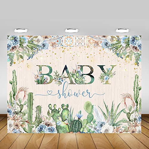 Mocsicka Boho Fiesta Baby Shower Backdrop for Boy Cactus Baby Shower Party Decorations MexicanTaco Bout Baby Background Cake Table Banner(7x5ft (82x60 inch))