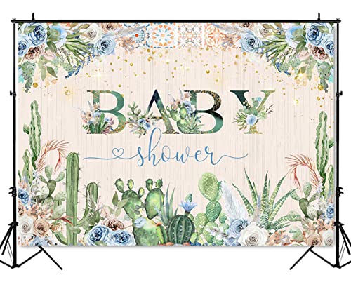 Mocsicka Boho Fiesta Baby Shower Backdrop for Boy Cactus Baby Shower Party Decorations MexicanTaco Bout Baby Background Cake Table Banner(7x5ft (82x60 inch))