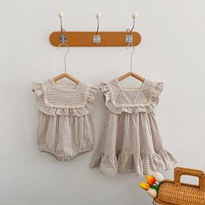 Ashmyova Toddler Girls Linen Summer Casual Dress Kids Vintage Ruffles Stripe Baby Rompers Dresses Kahhi Dress Size 6-7T