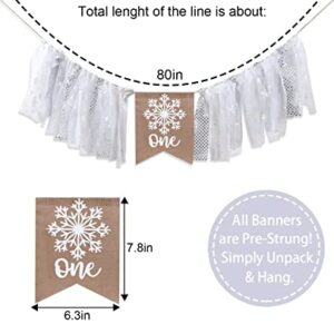 White Snowflake High Chair Banner - White Winter Onederland, White Snowflake 1st Birthday, Snowflake White & Burlap Farmhouse Birthday Banner