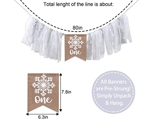 White Snowflake High Chair Banner - White Winter Onederland, White Snowflake 1st Birthday, Snowflake White & Burlap Farmhouse Birthday Banner