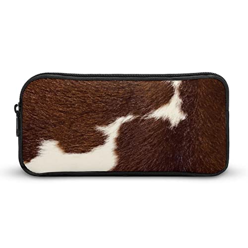 Real Brown And White Cow Hide Pencil Case Pen Bag Pencil Carrying Case Purse Organizer Pouch Makeup Storage Bag for Office/ College School