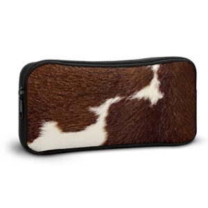 Real Brown And White Cow Hide Pencil Case Pen Bag Pencil Carrying Case Purse Organizer Pouch Makeup Storage Bag for Office/ College School