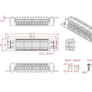 OONO 16 Amp 2x12 Position Terminal Block Distribution Module for AC DC