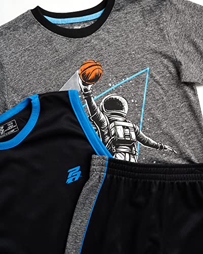 Pro Athlete Boys’ Active Shorts Set – 3 Piece Dry Fit T-Shirt, Tank Top, and Basketball Shorts (8-16), Size 14/16, Heather Grey/Future Skills