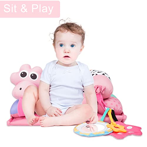 LOVVIE & JOY 2-in-1 Tummy Time & Seated Support for Newborn, Detachable Pillow Playmat with Toys and Mirror, Newborn Must Have Essentials Baby Registry Search,Pink