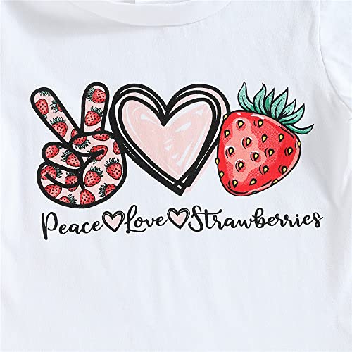 Toddler Kids Baby Girl Summer Outfit Strawberry Print Short Sleeve T-Shirt Tops Flare Pants Headband 3pcs Clothes (White Strawberry,12-18M)