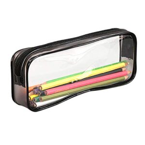 academyus pvc transparent zipper pencil bag pen case holder stationery storage pouch organizer make up bag black