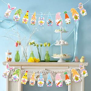 WATINC 2Pcs Gnome Banner Garlands Decoration Egg Bunny Carrot Chick Flower Daisy Gift Box Bowknot Pendant Hanging Bunting Gnomes Garland Decor Holiday Party Favors Supplies for Mantle Fireplace