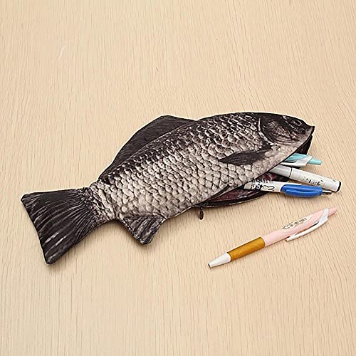 Funny Carp Pen Bag Realistic Fish Shape Make-up Pouch PU Leather Easy Clean Flexible Pen Pencil Case with Zipper