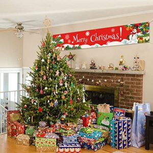 Large Merry Christmas Banner Xmas Outdoor Decorations Double Printed Snowman Santa Claus Tree Presents Winter 120" x 20" Huge Yard Sign Holiday Party Supplies Backdrop Home Decor Ornaments for Garden House Fence Garage Indoor Gifts