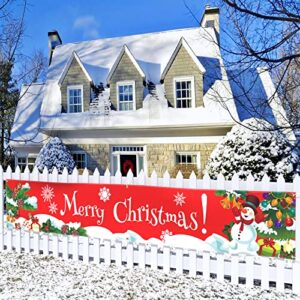 Large Merry Christmas Banner Xmas Outdoor Decorations Double Printed Snowman Santa Claus Tree Presents Winter 120" x 20" Huge Yard Sign Holiday Party Supplies Backdrop Home Decor Ornaments for Garden House Fence Garage Indoor Gifts