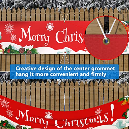 Large Merry Christmas Banner Xmas Outdoor Decorations Double Printed Snowman Santa Claus Tree Presents Winter 120" x 20" Huge Yard Sign Holiday Party Supplies Backdrop Home Decor Ornaments for Garden House Fence Garage Indoor Gifts