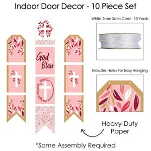 Big Dot of Happiness Pink Elegant Cross - Hanging Vertical Paper Door Banners - Girl Religious Party Wall Decoration Kit - Indoor Door Decor