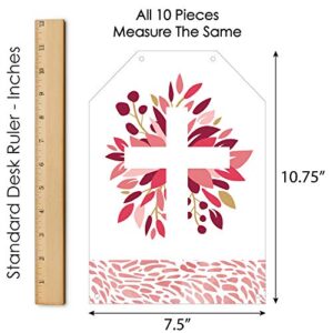 Big Dot of Happiness Pink Elegant Cross - Hanging Vertical Paper Door Banners - Girl Religious Party Wall Decoration Kit - Indoor Door Decor