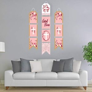 Big Dot of Happiness Pink Elegant Cross - Hanging Vertical Paper Door Banners - Girl Religious Party Wall Decoration Kit - Indoor Door Decor