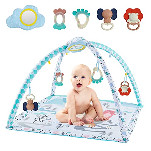 LOL-FUN Baby Play Mat Gym for Infant,Baby Floor Mat Activity Gym with Toys for Development,Foldable Gym Playmat for 0 3 6 9 12 Months Baby Girls and Boys