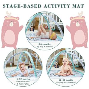 LOL-FUN Baby Play Mat Gym for Infant,Baby Floor Mat Activity Gym with Toys for Development,Foldable Gym Playmat for 0 3 6 9 12 Months Baby Girls and Boys