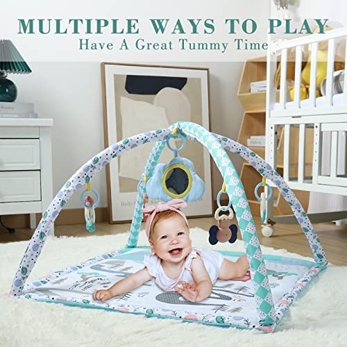 LOL-FUN Baby Play Mat Gym for Infant,Baby Floor Mat Activity Gym with Toys for Development,Foldable Gym Playmat for 0 3 6 9 12 Months Baby Girls and Boys