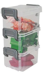 iris usa 3-piece buckle snaps layered latch box, mini, clear/silver