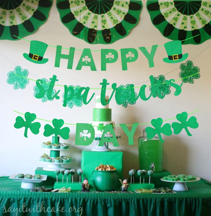 Glitter Happy St Patricks Day Banner, St. Patricks Day Banner Decorations, Felt Shamrock Clover Garland Banner, Happy St Patricks Day Decorations, St Patty’s Day Banner Decorations (Pre-Assemebled )