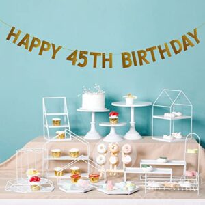 HAPPY 45TH BIRTHDAY Banner，Pre-strung，No Assembly Required，45th Birthday Party Decorations Supplies，Gold Glitter Paper Garlands Backdrops, Letters Gold Betteryanzi