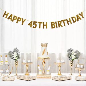 HAPPY 45TH BIRTHDAY Banner，Pre-strung，No Assembly Required，45th Birthday Party Decorations Supplies，Gold Glitter Paper Garlands Backdrops, Letters Gold Betteryanzi