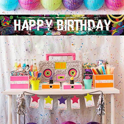 MEFENG 80's 90's Birthday Hip Hop Theme Happy Birthday Backdrop Radio Fashion Colorful Birthday Decorations -9.8x1.6 ft.