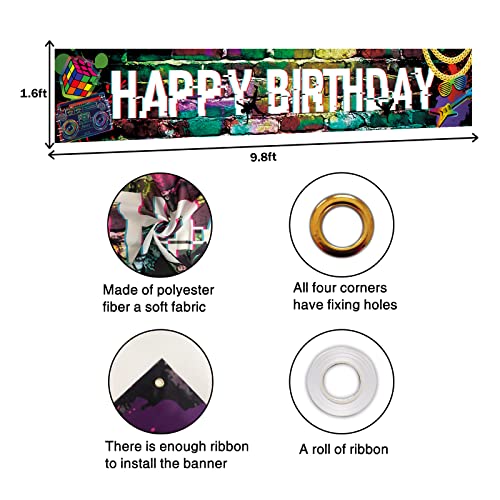 MEFENG 80's 90's Birthday Hip Hop Theme Happy Birthday Backdrop Radio Fashion Colorful Birthday Decorations -9.8x1.6 ft.