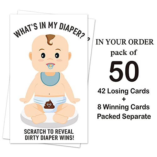 Hafhue 50 Pack What‘s in My Diaper Scratch Off Game Scratch Off Cards for Baby Shower, Baby Shower Activity and Idea, Silly Activity for Ice Breakers