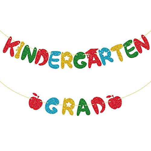 N/W Kindergarten Grad Banner for Preschool Kids 2021 Graduation Party Decorations,Glitter Kindergarten Garland Sign Congrats Grad Favor Supplies