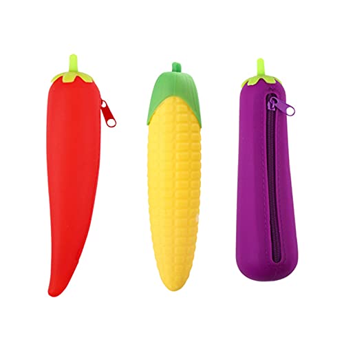 Pencil Pouch, Carrot Banana Fruit Silicone Pencil Case Storage Pen Bag Coin Purse Key Wallet - Eggplant